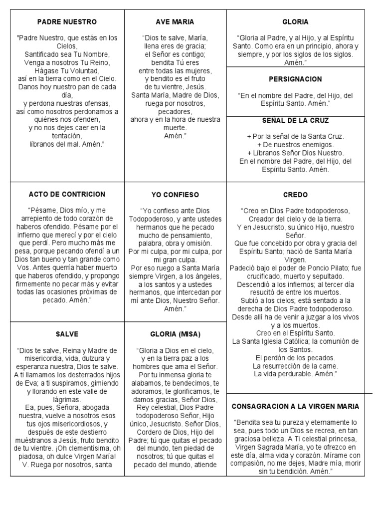 Oraciones: Padre Nuestro, Ave María y Gloria | PDF | María, madre de Jesús | Pecado