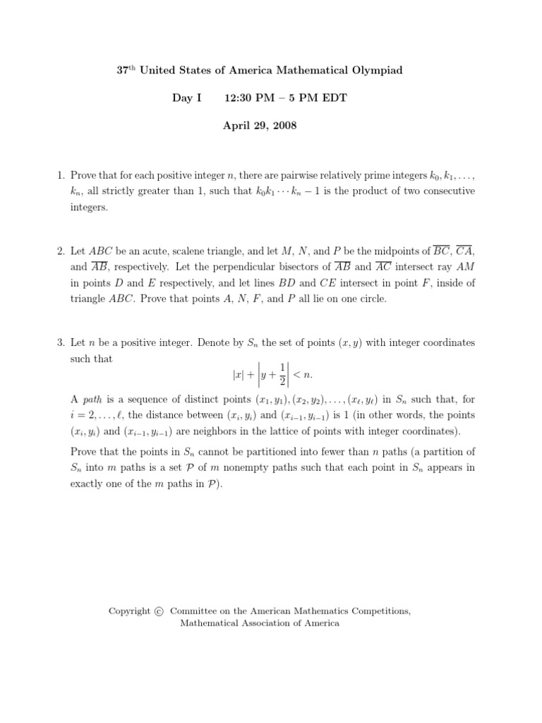 Usamo 2008 | PDF | Triangle | Elementary Mathematics
