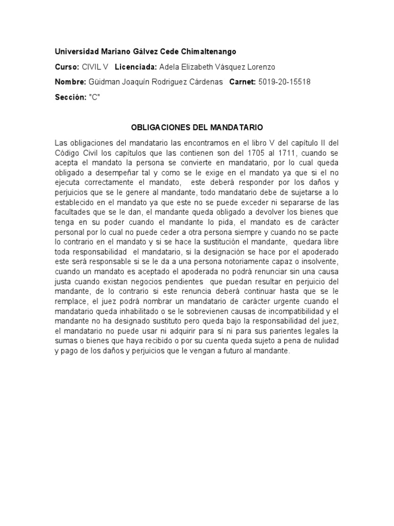 Obligaciones del Mandatario en el Código Civil | PDF | Derecho