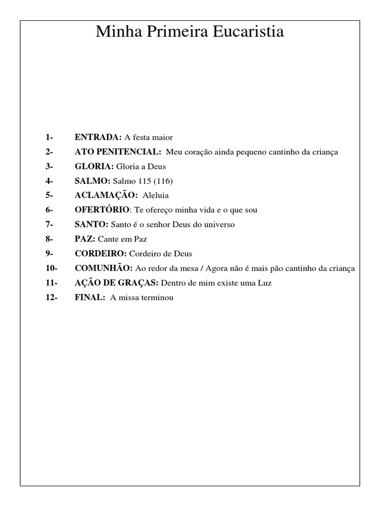Folheto Primeira Comunhão | PDF | Eucaristia | Missa (liturgia)