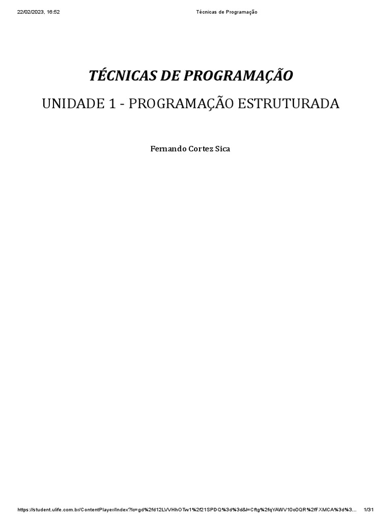 Unidade 1 - Programação Estruturada | PDF | Linguagem de programação ...