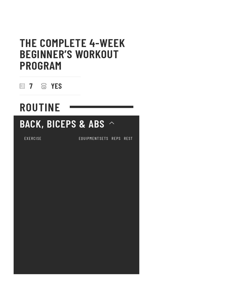 The Complete 4-Week Beginner's Workout Program - Muscle & Fitness 14 | PDF