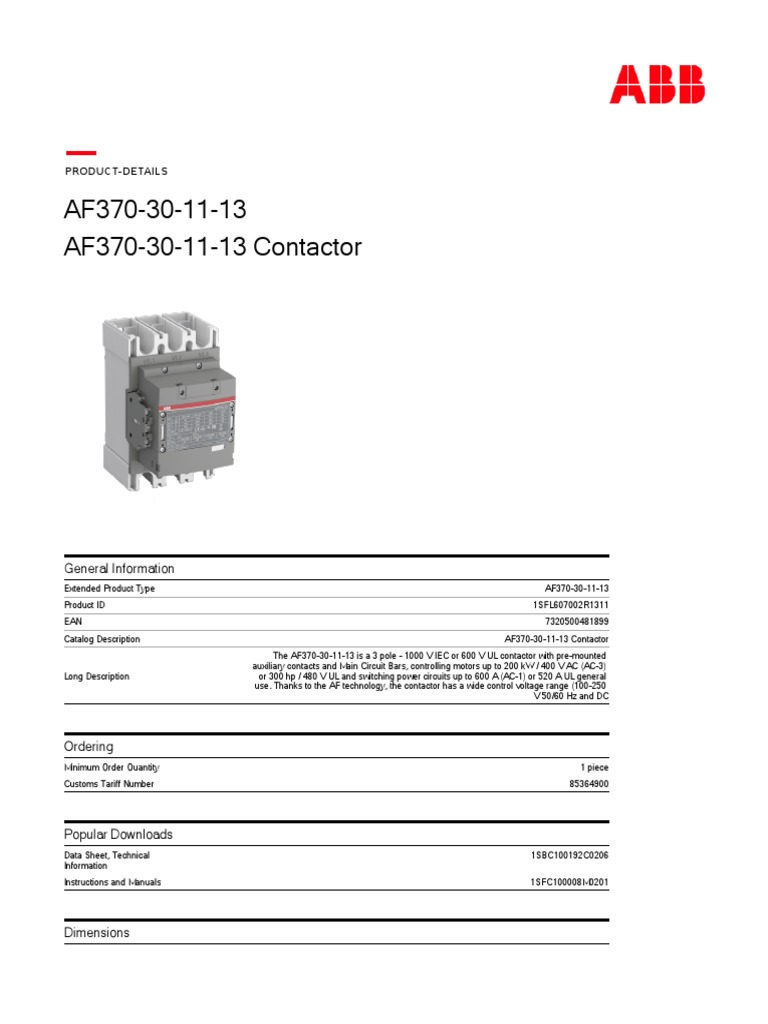 1SFL607002R1311 Af370 30 11 13 Contactor | PDF | Components | Electric Power