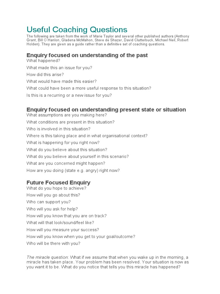 Useful Coaching Questions | PDF | Cognition | Cognitive Science