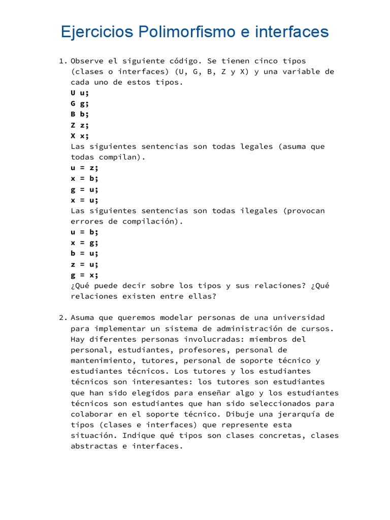 Ejercicios Polimorfimo e Interfaces | PDF