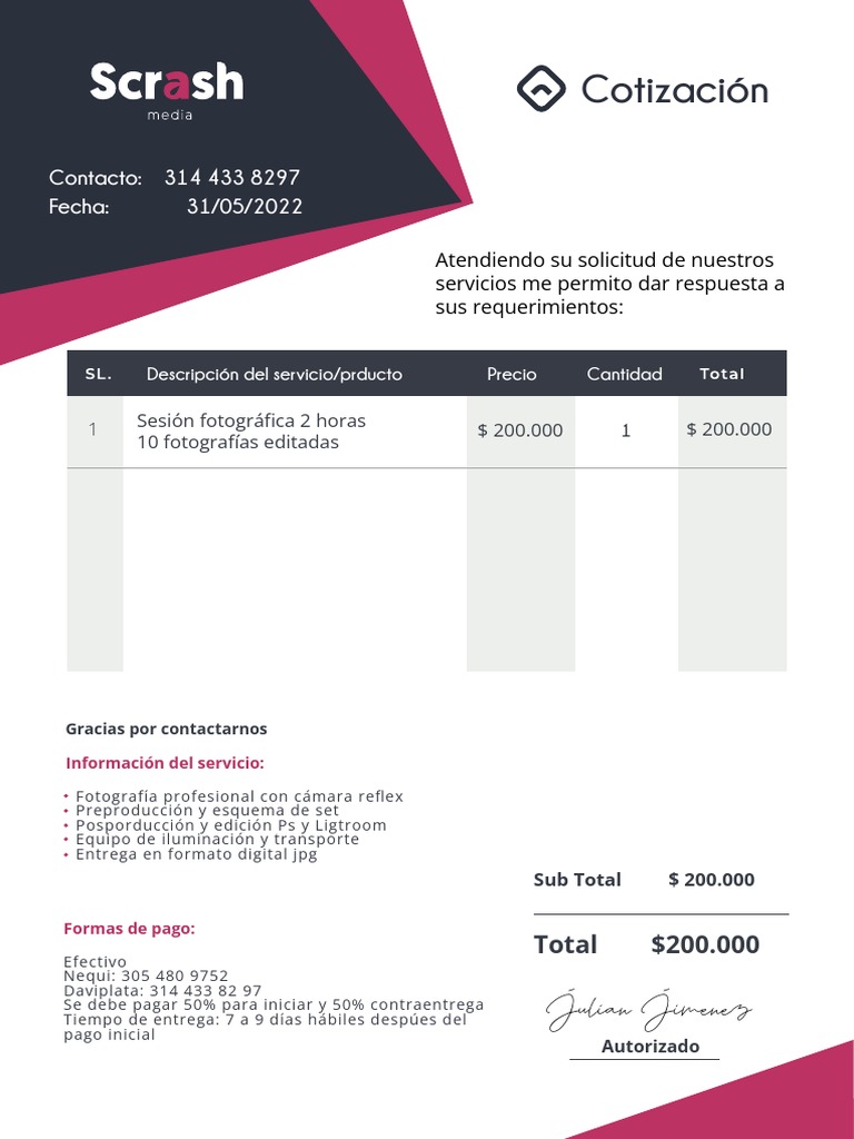 Cotización Fotografía | PDF