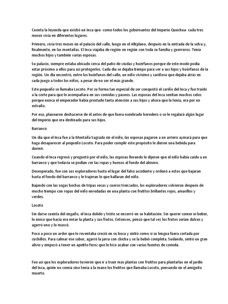 La leyenda del Inca y Locoto | PDF | Imperio Inca