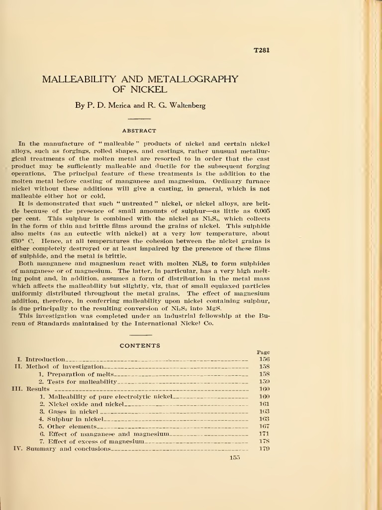 Malleability and Metallography of Nickel - Merica | PDF | Nickel | Alloy Malleability and Metallography of Nickel - Merica | PDF | Nickel | Alloy