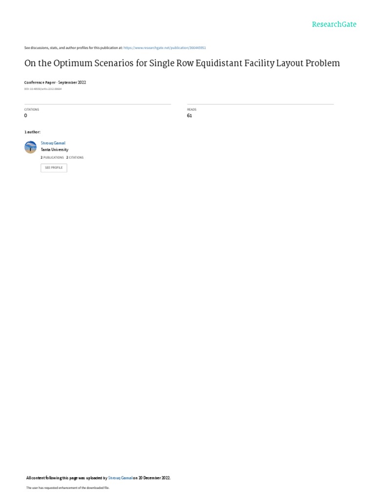 On The Optimum Scenarios For Single Row Equidistant Facility Layout Problem | PDF | Mathematical ...