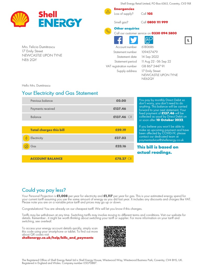 Your Electricity and Gas Statement: Mrs. Felicia Dumitrascu 17 Emily ...