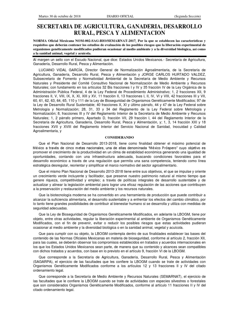 Nom 002 Sag Bio - Semarnat 2017 | PDF | Riesgo | Desarrollo sostenible