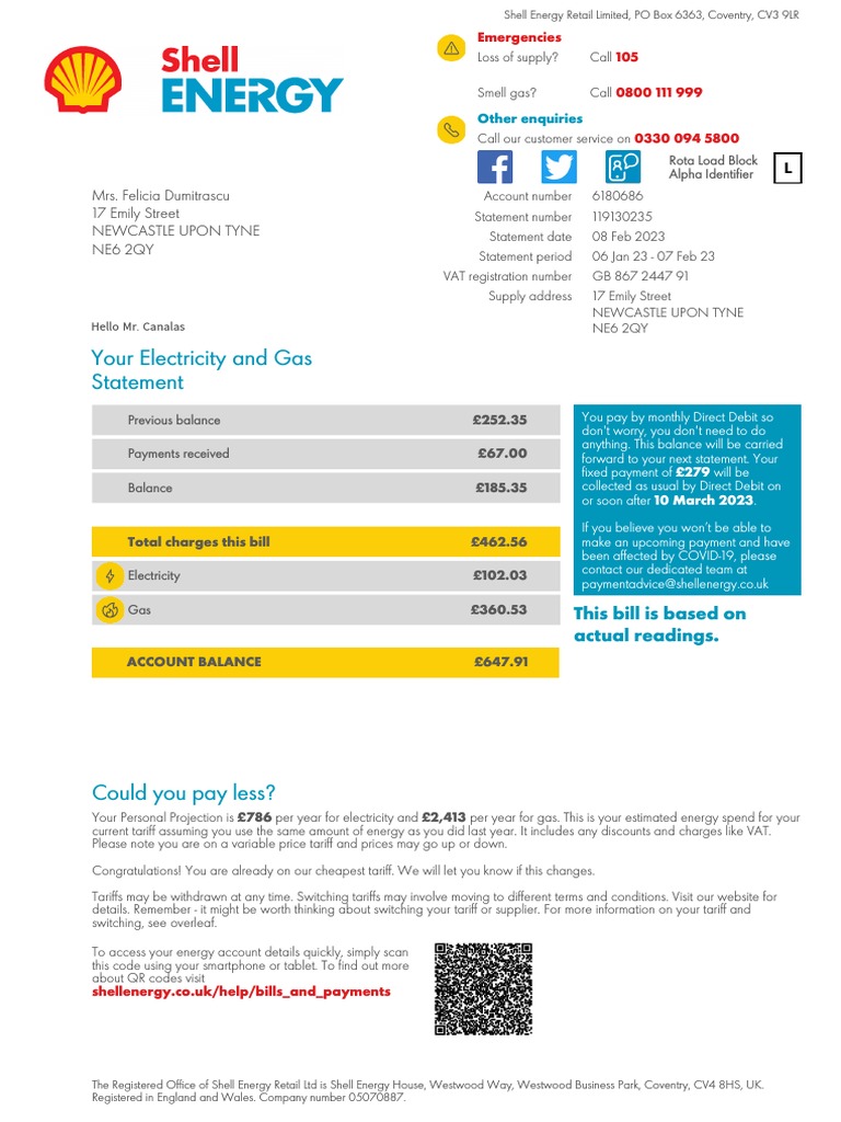 Shell Energy Direct Debit Statement | PDF | Cheque | Payments