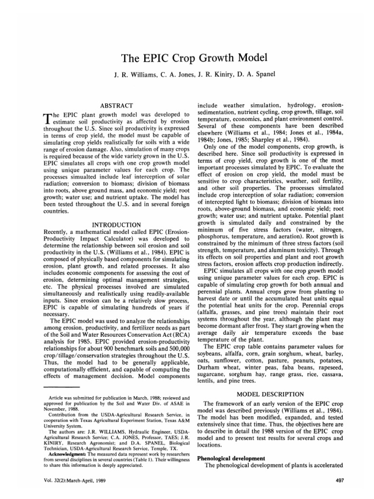 EPIC Crop Growth Model Overview | PDF | Soil | Root