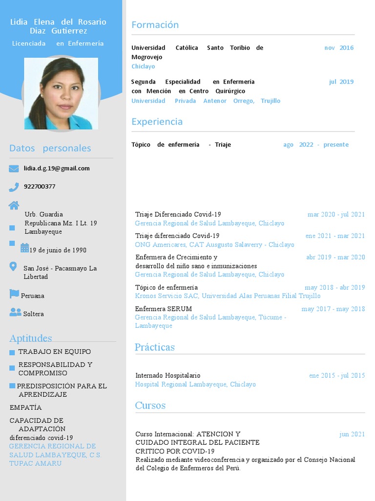 Formación: Lidia Elena Del Rosario Diaz Gutierrez | PDF | Enfermería | Perú