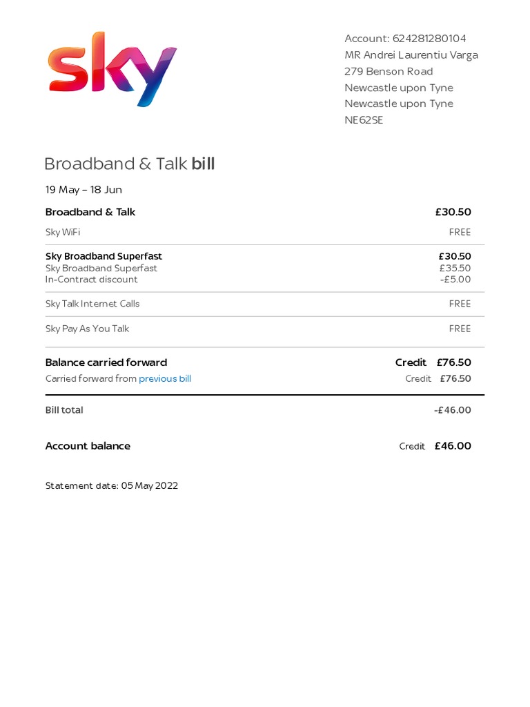 View your latest broadband and talk bill online | PDF