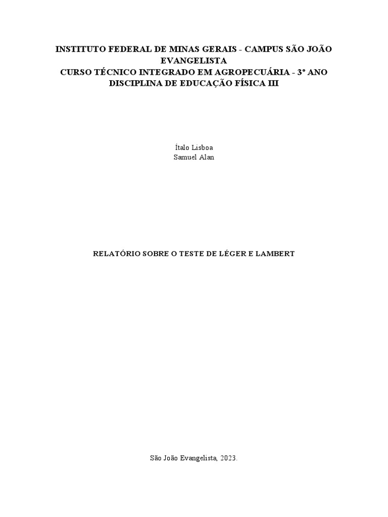 Relatório Sobre o Teste de Léger e Lambert - Bip Test | PDF ...