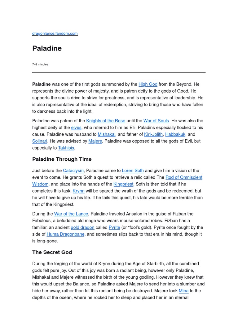 Paladine Dragonlance | PDF | Dragonlance
