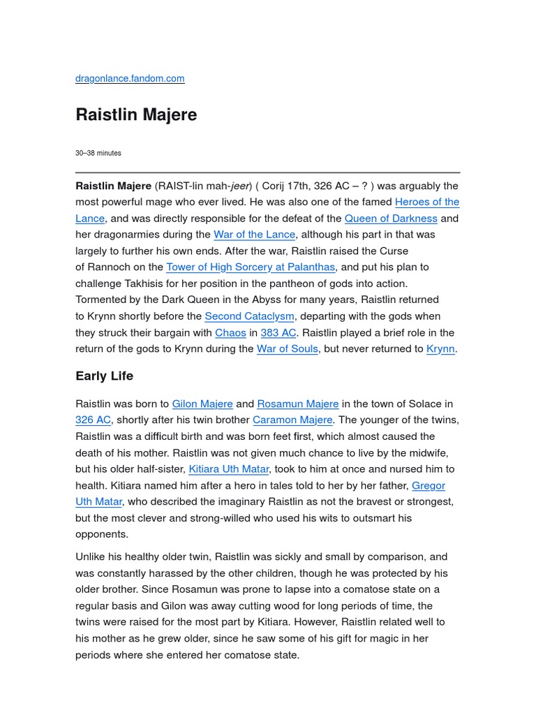 Raistlin Majere: Legacy of Power | PDF | Dragonlance | Dungeons & Dragons