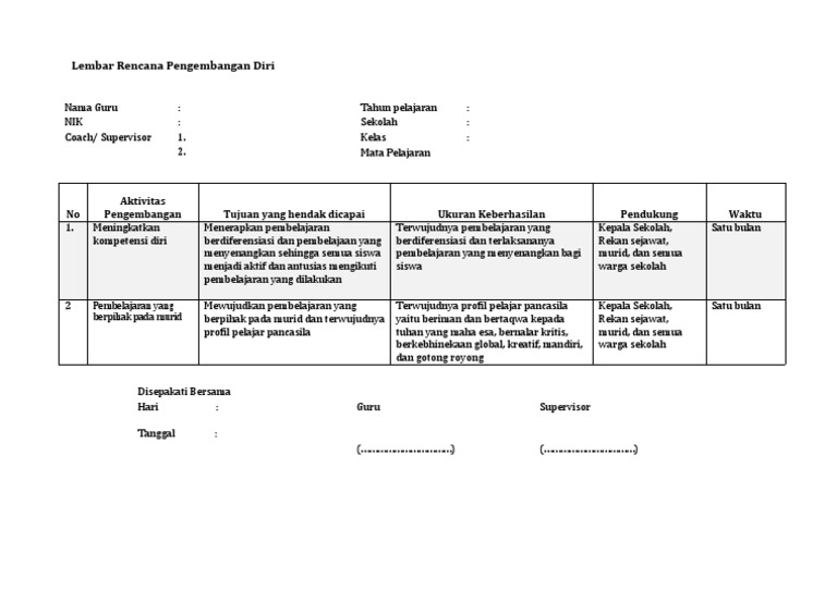 4 - Lembar Rencana Pengembangan Diri | PDF