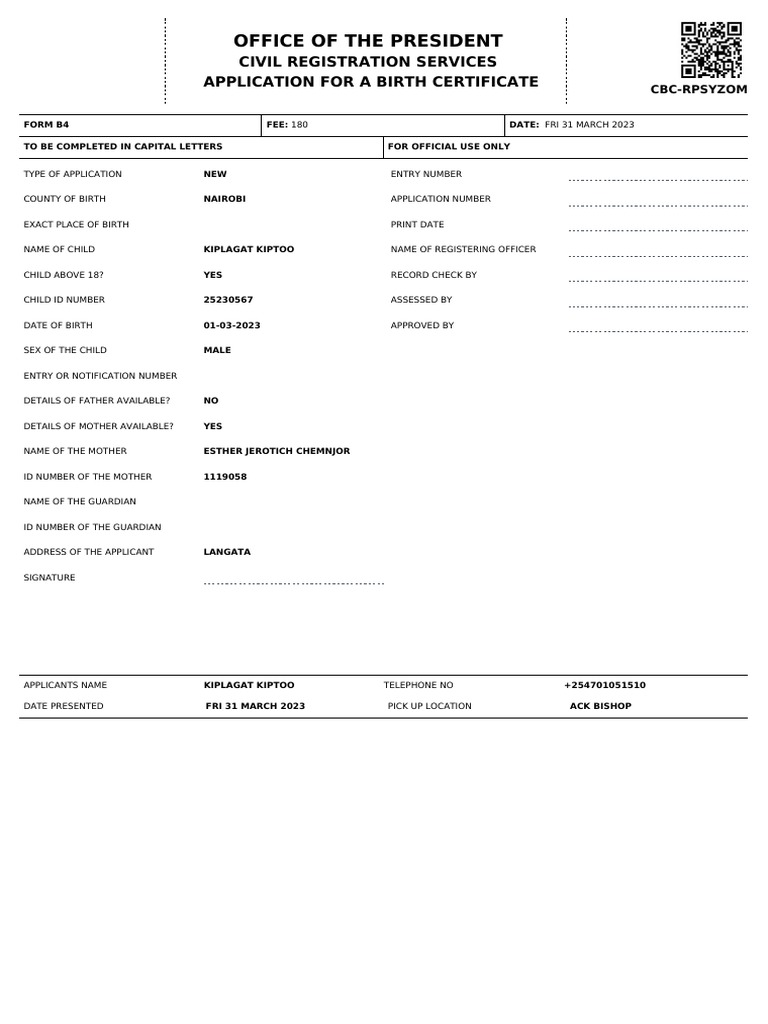 Birth Certificate Application Form B4 | PDF