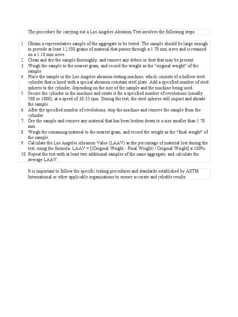 The Procedure For Carrying Out A Los Angeles Abrasion Test Involves The ...
