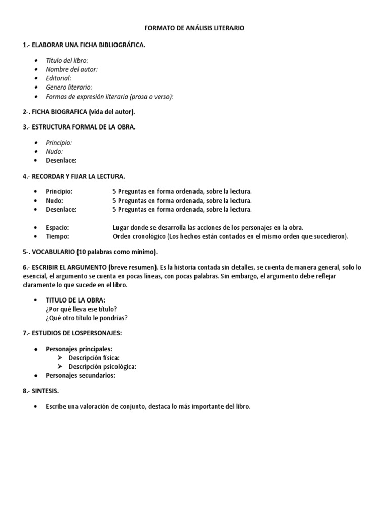Formato de Analisis Literario | PDF