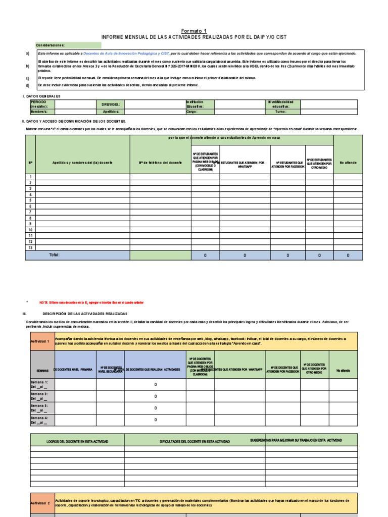 6 - Formato Informe Mensual | PDF | Enseñando | Moodle