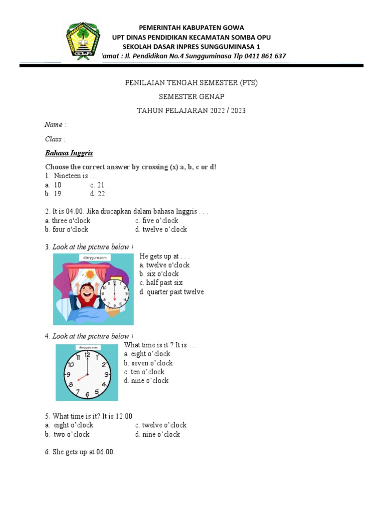 PTS B.inggris KLS 4 SD | PDF | Language Arts & Discipline
