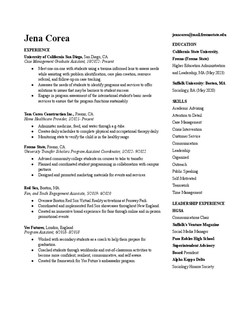 Jena Corea: Case Management & Leadership Experience | PDF