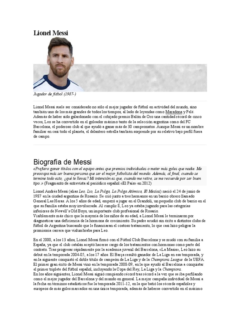 Lionel Messi: Biografía de Messi | PDF | Lionel Messi | FC Barcelona
