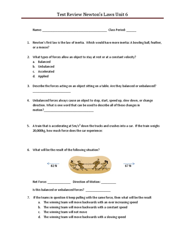 Test Review Newtons Laws | PDF | Force | Newton's Laws Of Motion