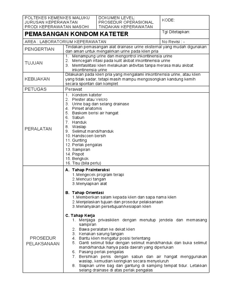 Pemasangan Kondom Kateter: Pengertian Tujuan Kebijakan Petugas Perawat ...