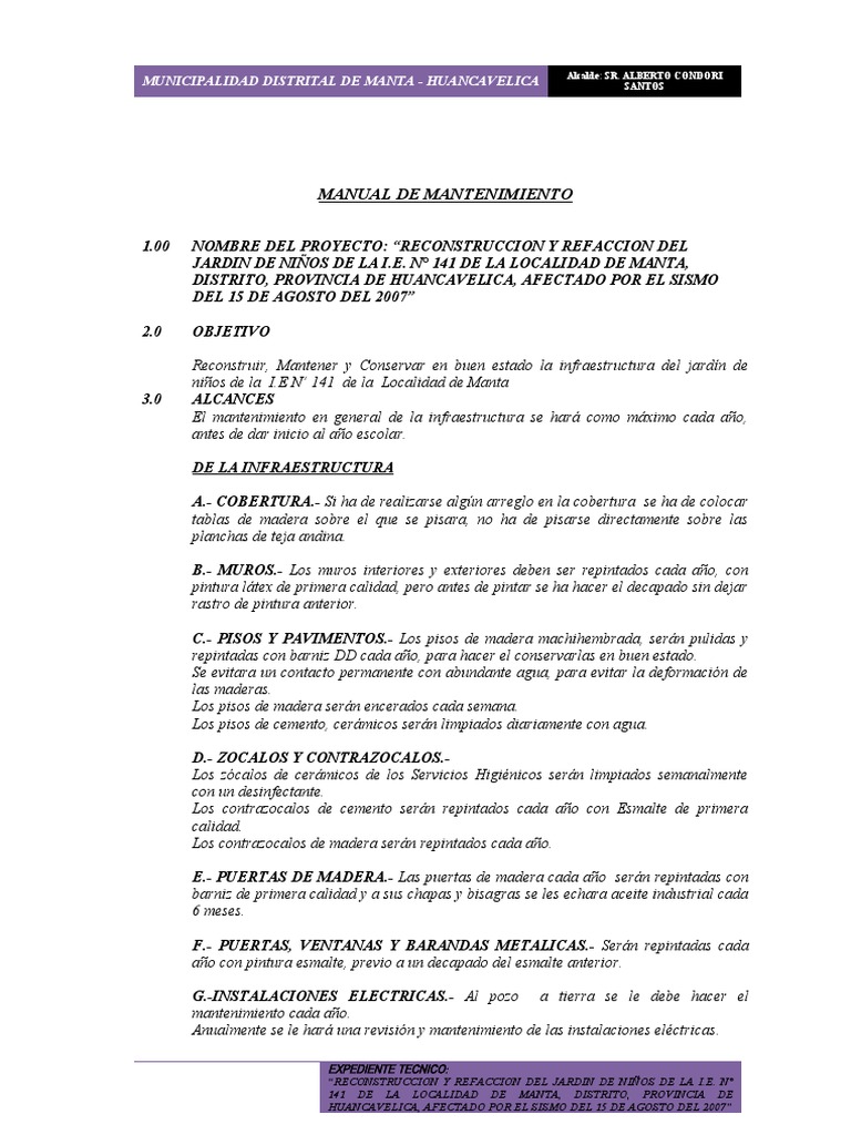 Manual de Operacion y Mantenimiento | PDF