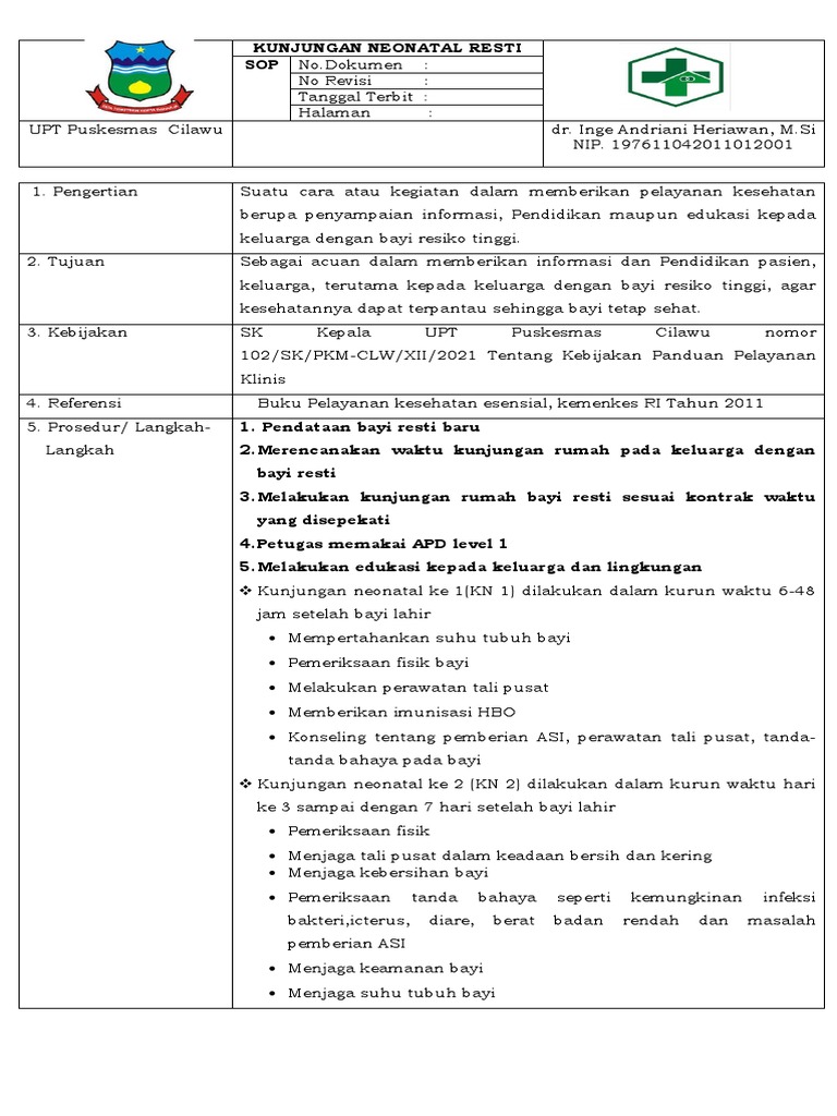 SOP KUNJUNGAN NEONATAL RESTI | PDF