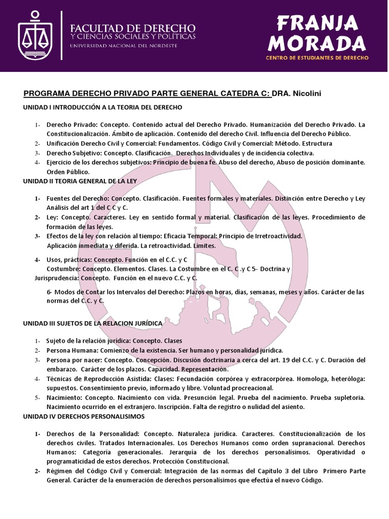 Programa Derecho Privado Parte General Catedra C: Dra. Nicolini | Descargar gratis PDF ...