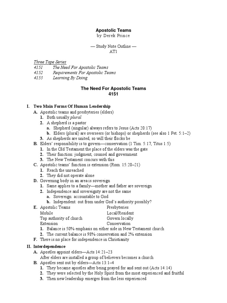 Apostolic Teams AT1ol | PDF | Elder (Christianity) | Acts Of The Apostles