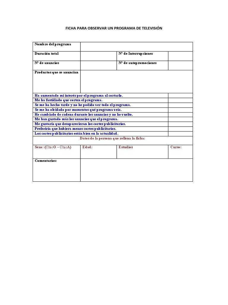 Ficha para Observar Un Programa de Televisión | PDF