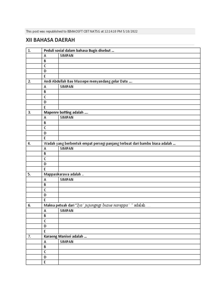 Soal Mid Xii Bahasa Daerah - Semester 2 | PDF
