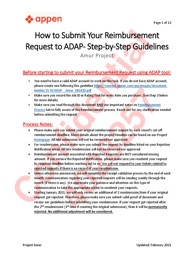 Amur Step-by-Step Guidelines On How To Submit Your Reimbursement Request To ADAP Feb2021 | PDF