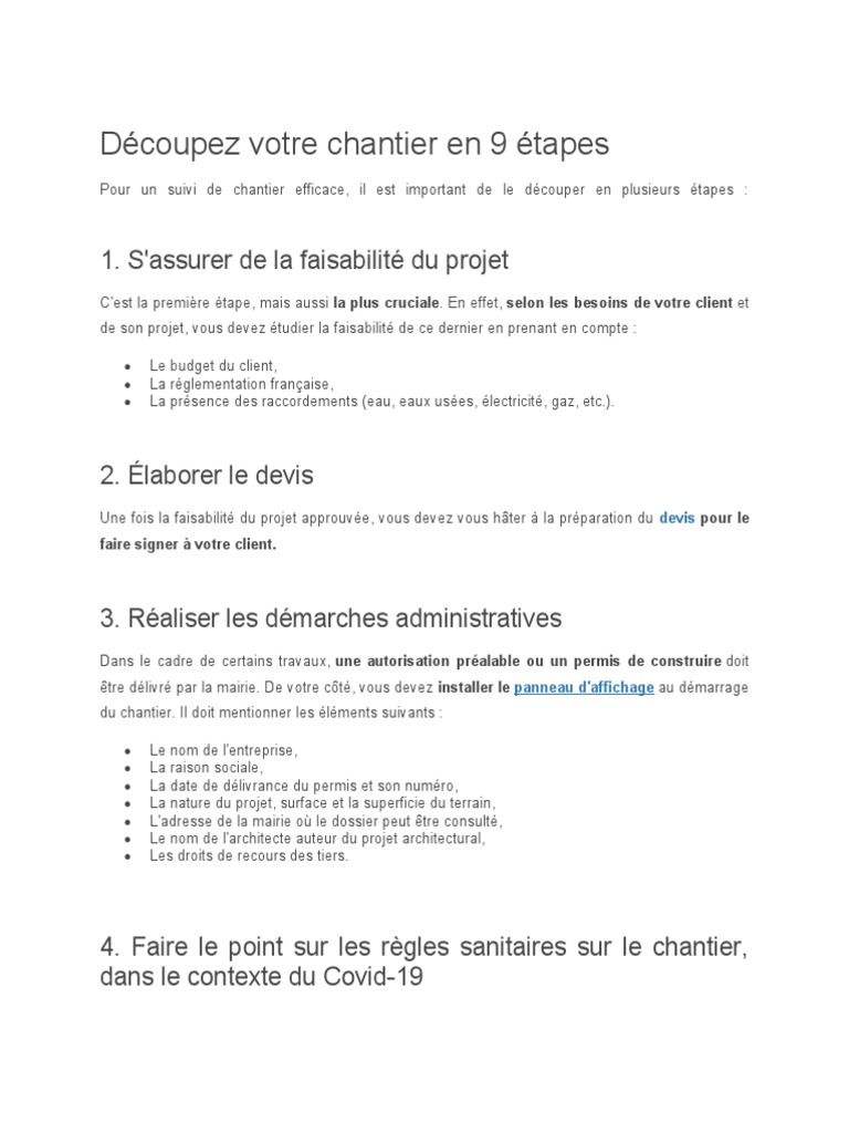 9 étapes clés pour un chantier réussi | PDF