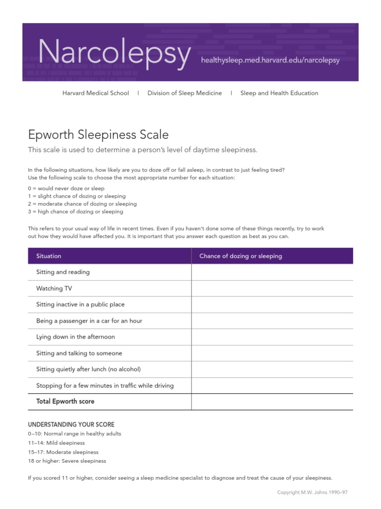 Epworth Sleepiness Scale | PDF | Wellness