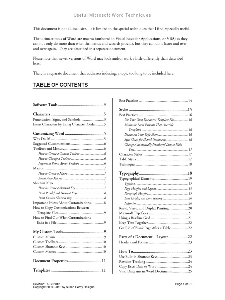 Dorey S J Useful Microsoft Word Techniques | PDF | Microsoft Word | Page Layout