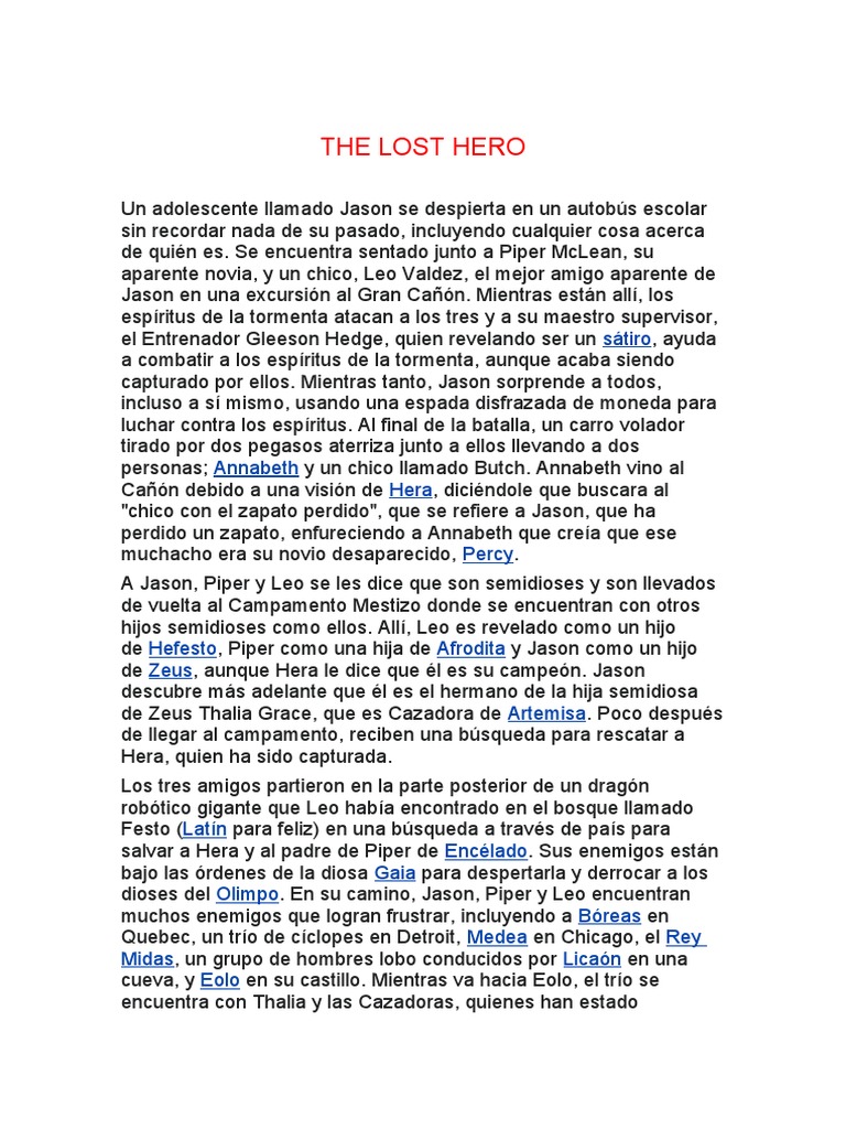 The Lost Hero Resumen | PDF | Novela negra, policíaca y suspenso