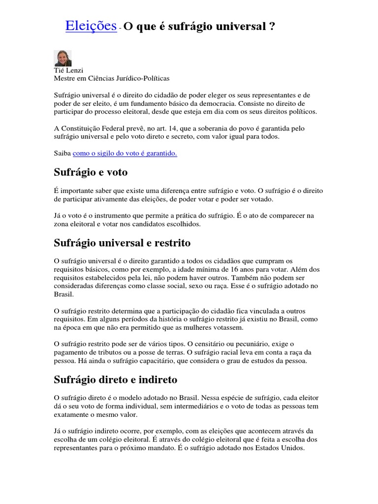 Entenda o Sufrágio Universal | PDF
