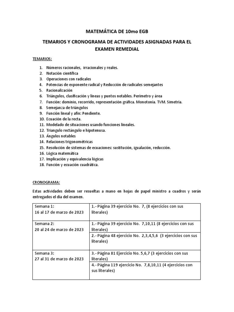 actividadesMATEMÁTICA DE 10mo EGB | PDF