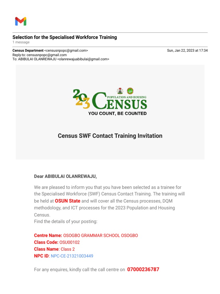 Gmail - Selection For The Specialised Workforce Training | PDF