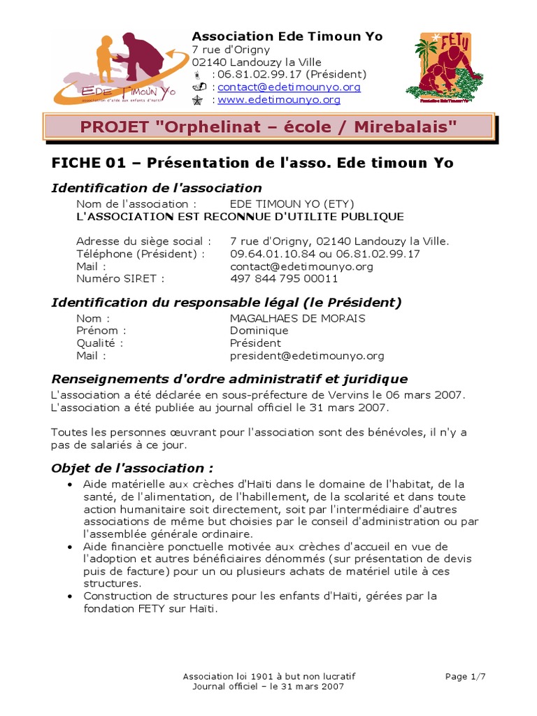 Projet d'Orphelinat à Mirebalais | PDF | Bénévolat | Haïti