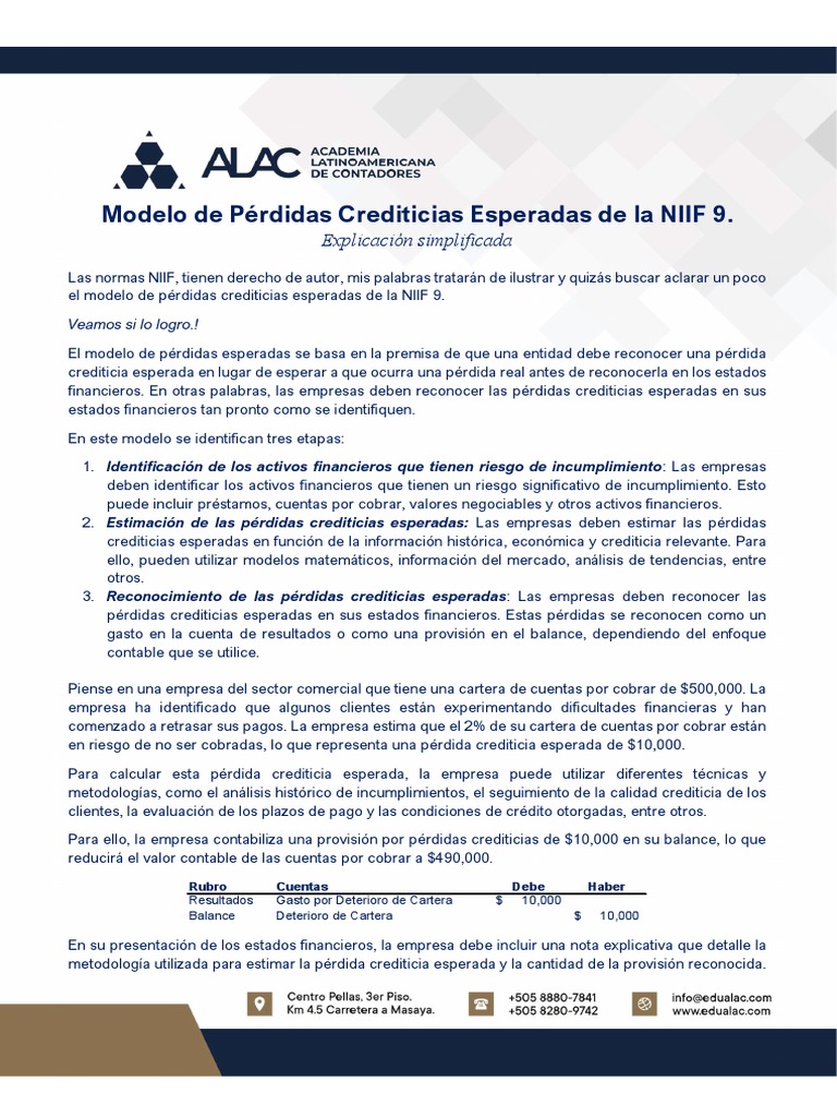 Modelo de Pérdidas Esperadas NIIF 9 | PDF | normas internacionales de ...