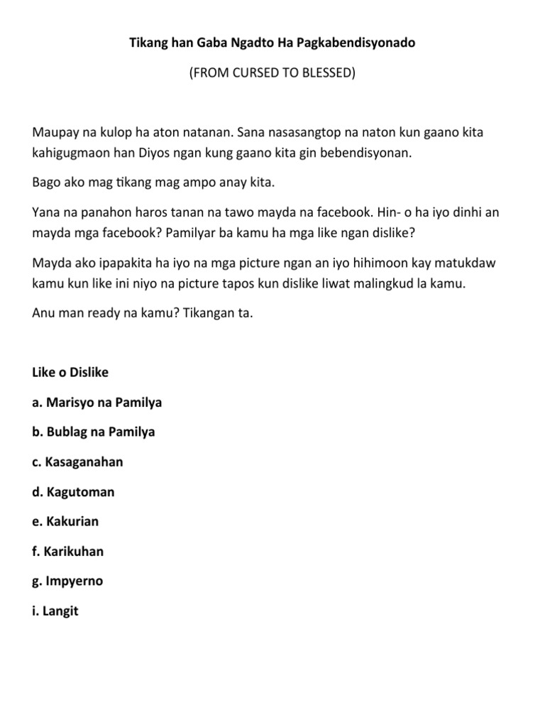 Tikang Han Gaba Ngadto Ha Pagkabendisyonado | PDF