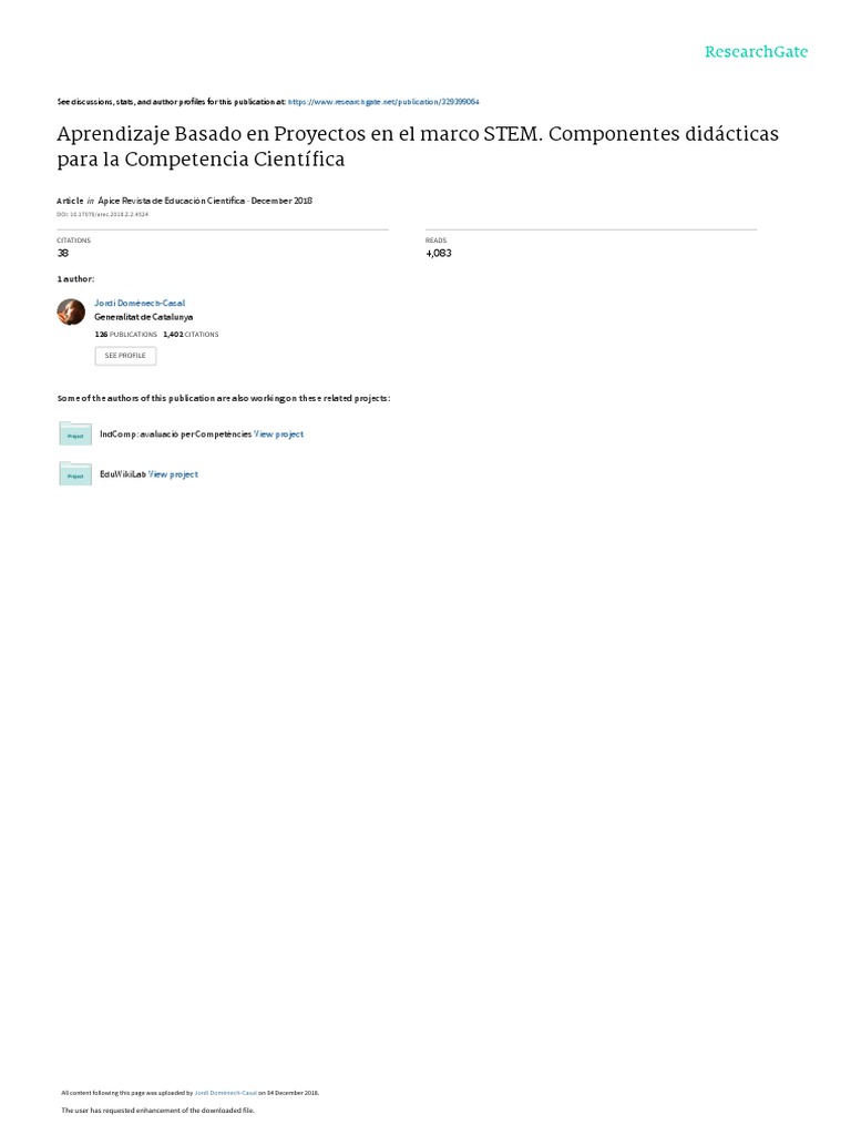 Aprendizaje Basado en Proyectos en El Marco STEM. Componentes ...